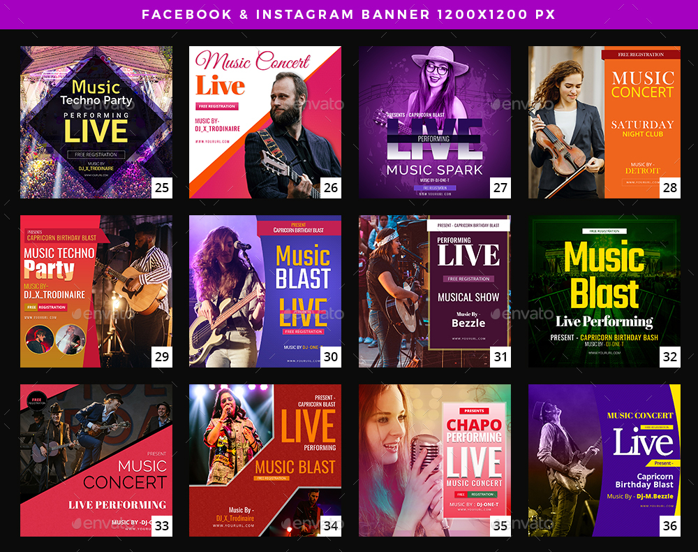 50 Music Instagram & Facebook Banners, Web Elements | GraphicRiver
