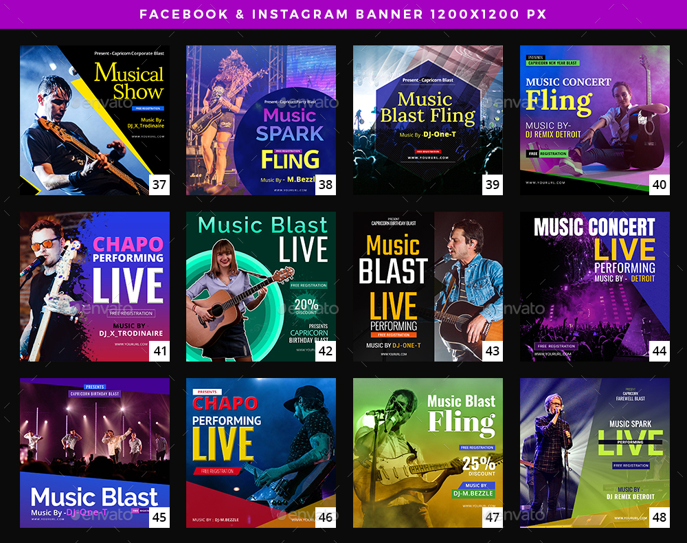 50 Music Instagram & Facebook Banners, Web Elements | GraphicRiver