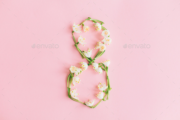 Floral number 8 made of spring flowers on pink background Stock Photo ...