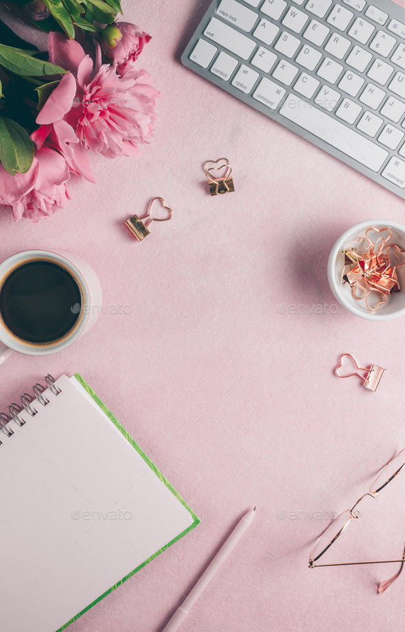 Office feminine desk workspace Stock Photo by YMikhaylova | PhotoDune
