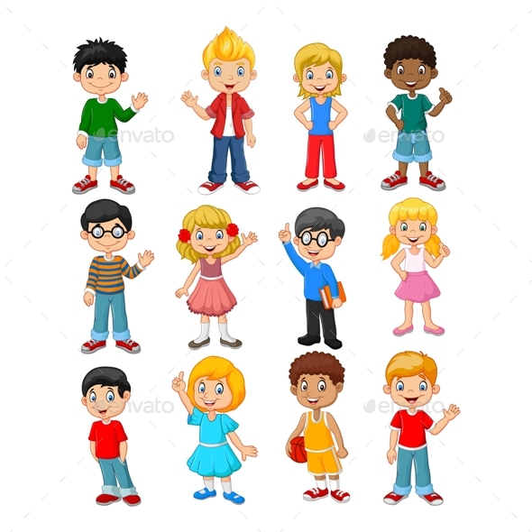 Happy Children Character Set, Vectors | GraphicRiver