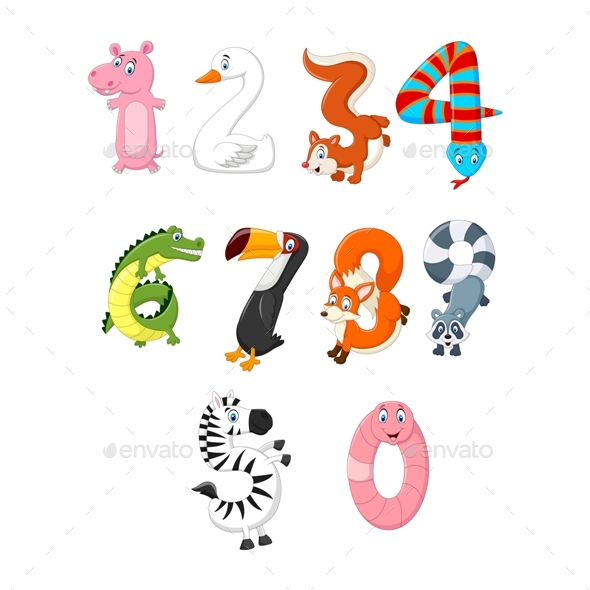 Animal Number Character Set, Vectors | GraphicRiver