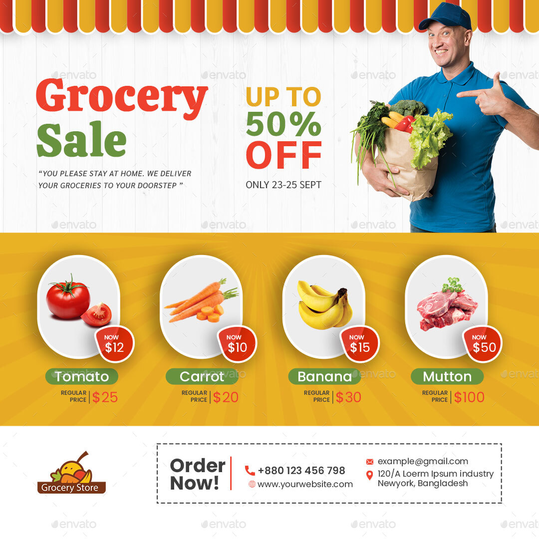 Grocery Sale Flyer, Postcard, DL Flyer, Instagram Post & Instagram ...