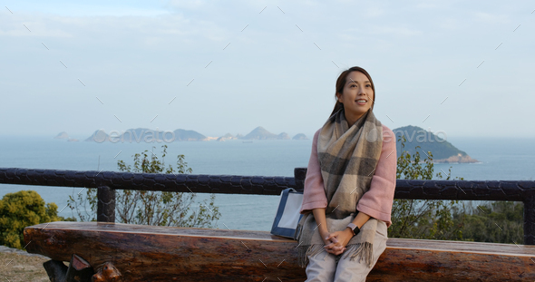 Woman look around the view with the seascape background Stock Photo by ...