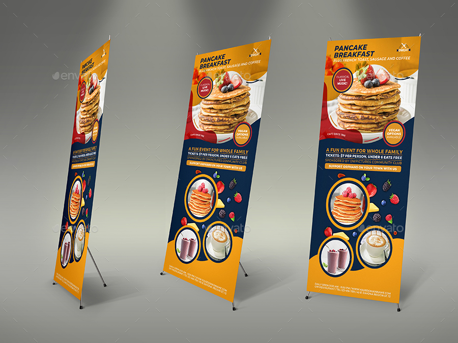 Pancake Breakfast Signage Banner Roll Up Template, Print Templates