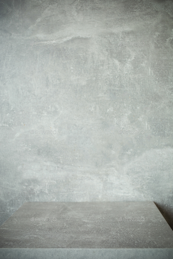 wooden table and grey wall background Stock Photo by seregam | PhotoDune
