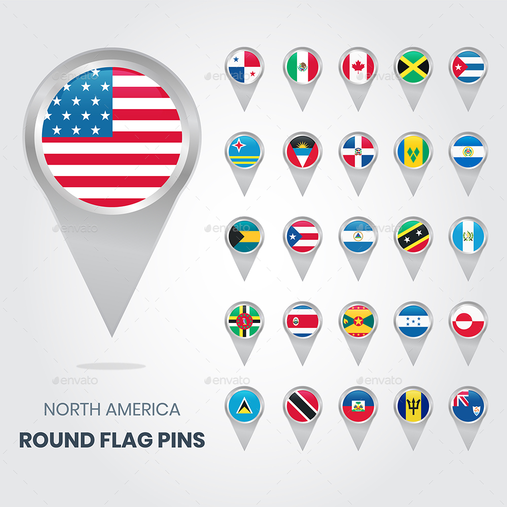 Round Flag Pins, Vectors | GraphicRiver