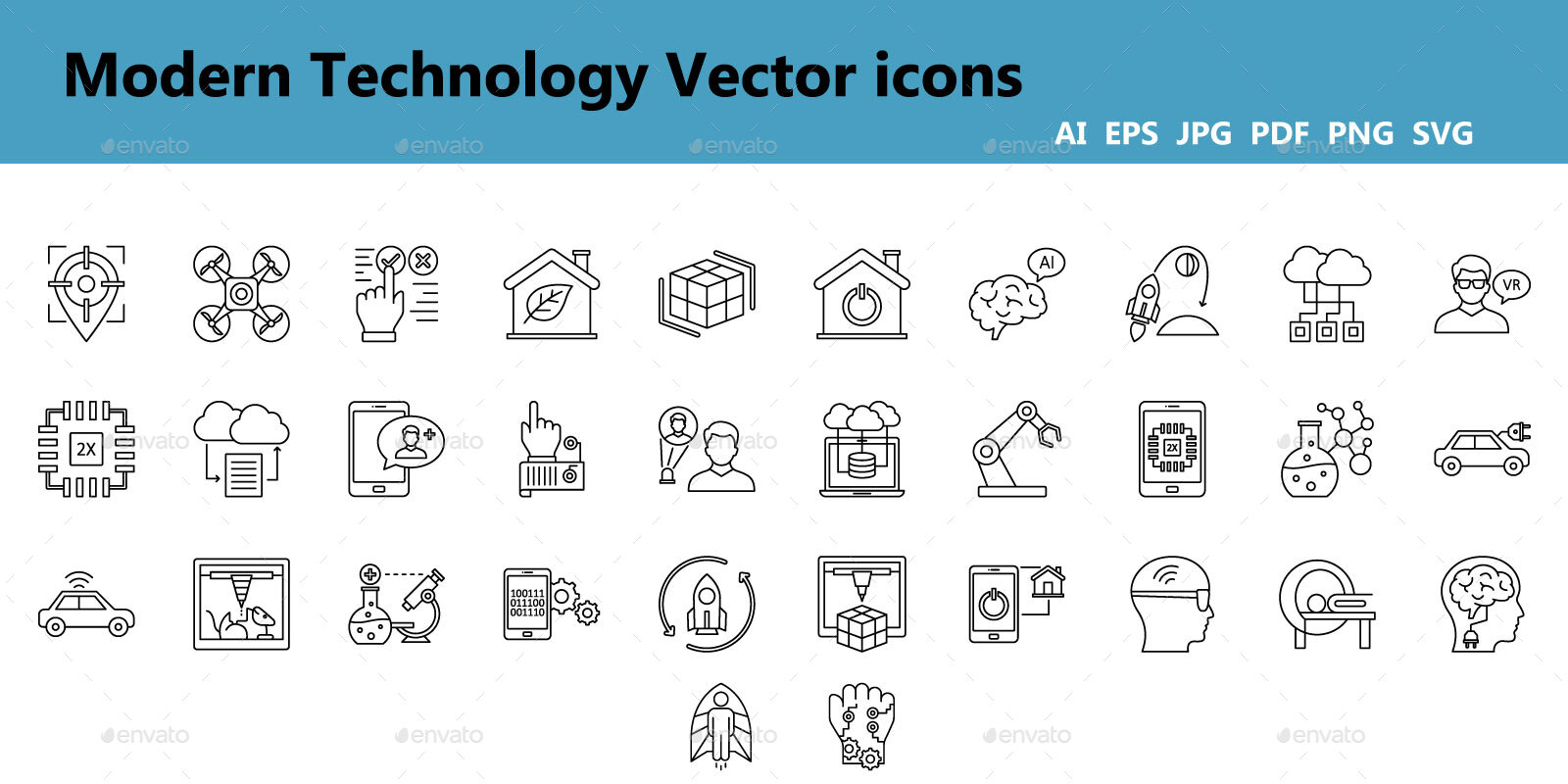 Modern Technology Vector icons with 6 extra Styles, Icons | GraphicRiver