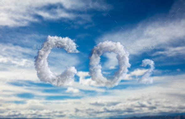 Cloud CO2 symbol on blue sky background. Planet pollution, smog concept ...
