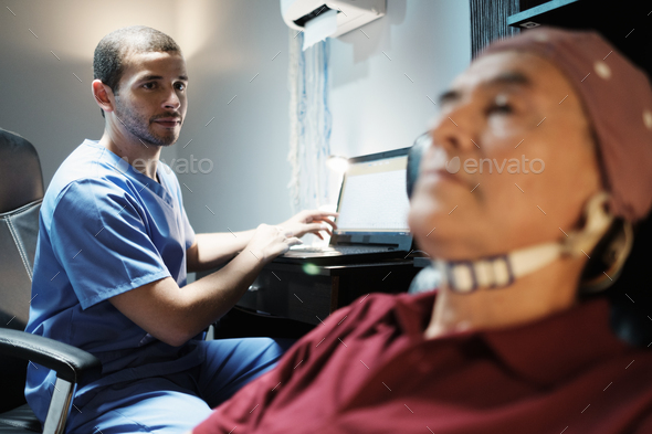 EEG Test on an Elderly Man at Hospital Laboratory Stock Photo by ...