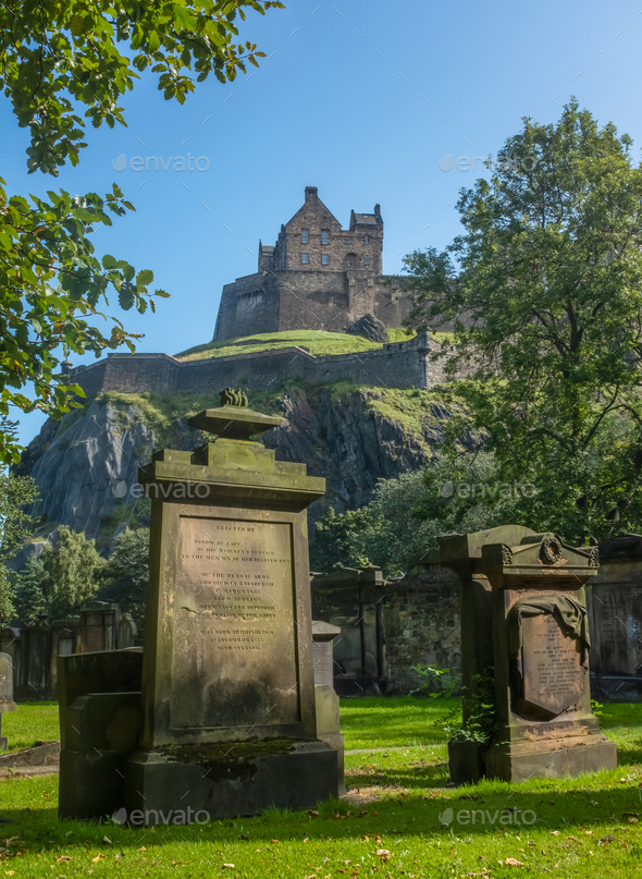Edinburgh Castle And Ancient Cemetery Stock Photo by mrdoomits | PhotoDune