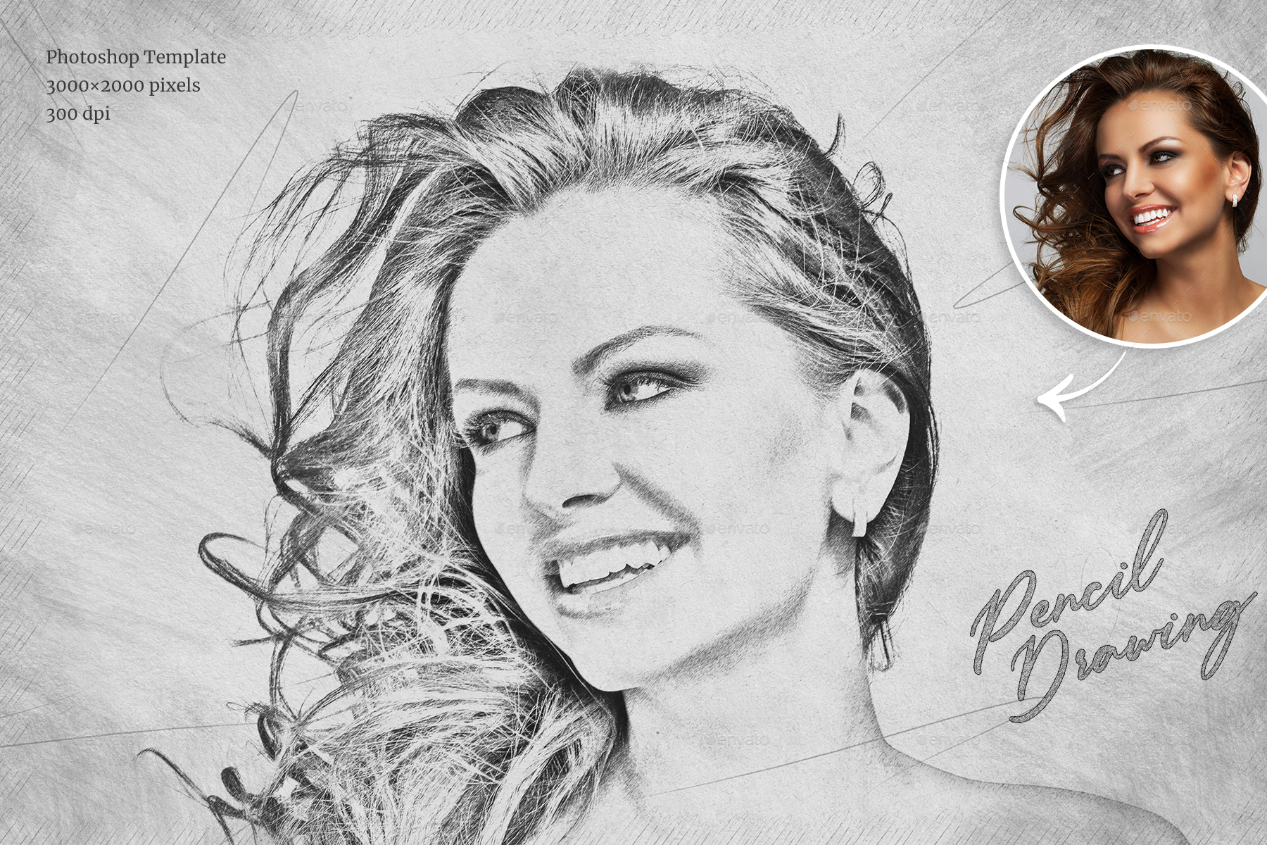 Pencil Drawing Photoshop Template, Graphics | GraphicRiver