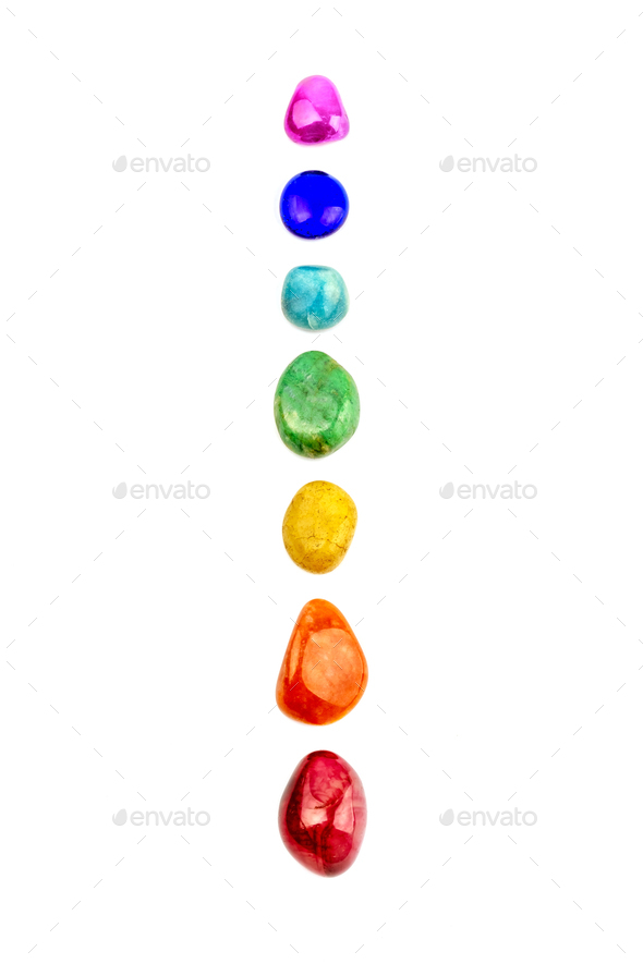 Chakra stones, crystals in a row Stock Photo by marowl | PhotoDune