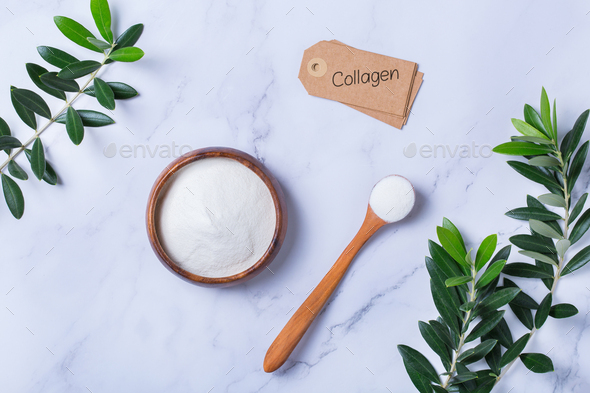 Collagen powder, skincare healthcare anti-aging beauty concept Stock ...