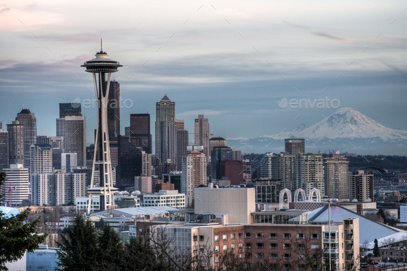 High rise buildings in Seattle city skyline, Washington, United States ...