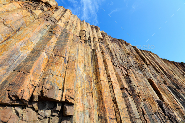 Hong Kong Geographical Park , hexagonal column Stock Photo by leungchopan