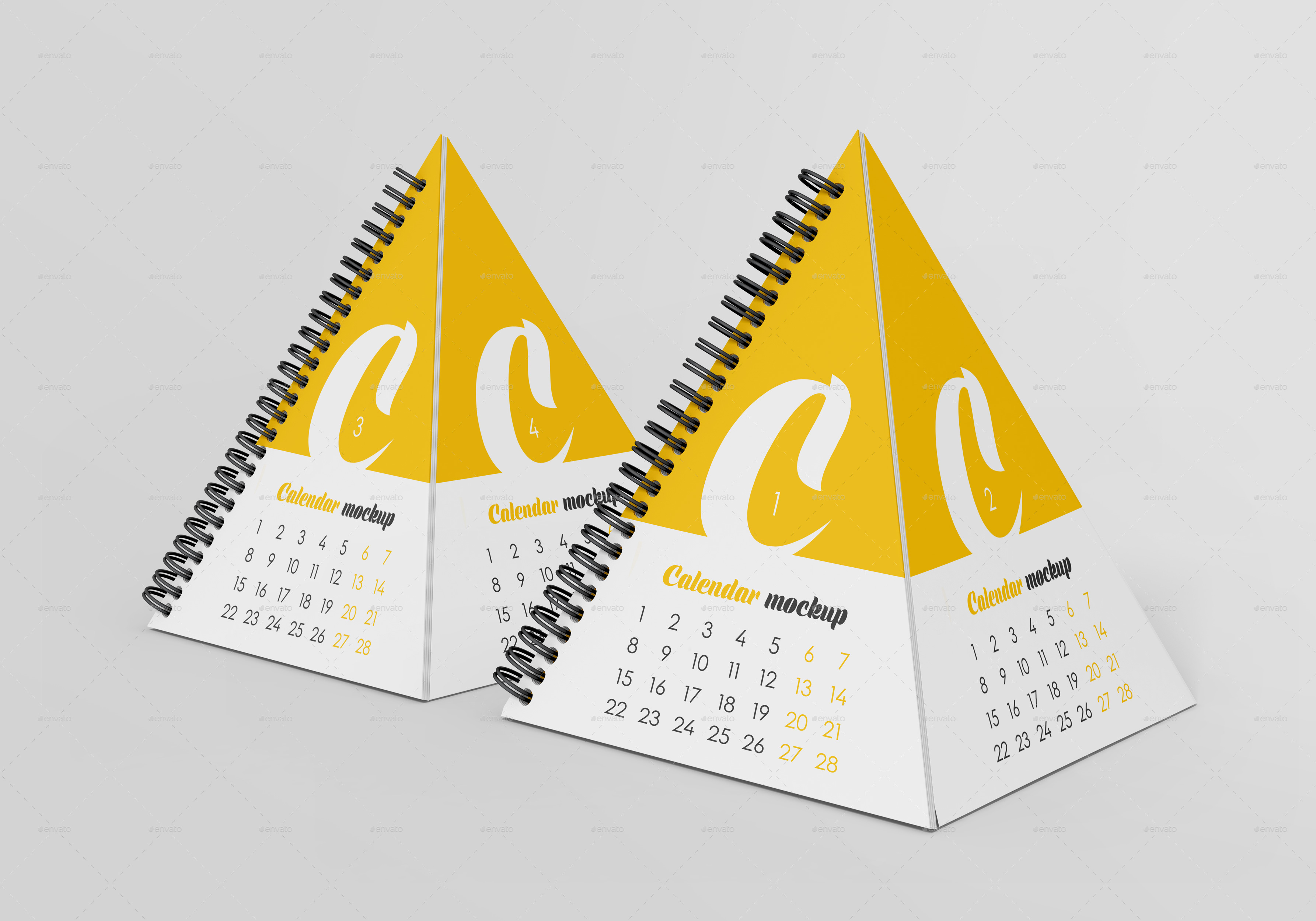 Spiral Pyramid Desk Calendar Mockup Set, Graphics | GraphicRiver