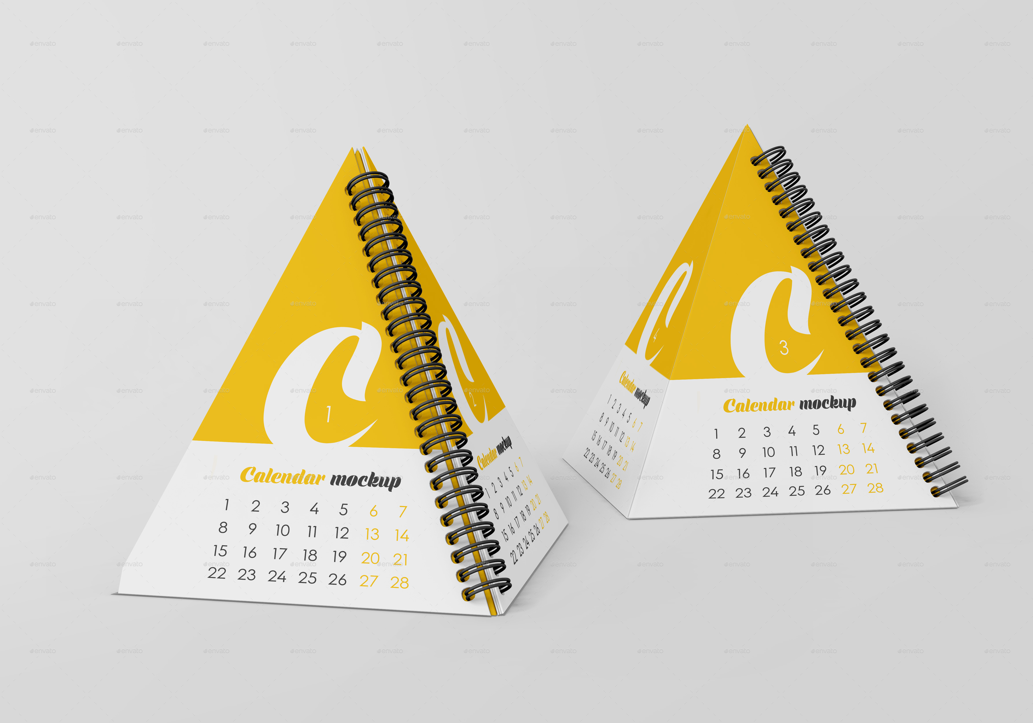 Spiral Pyramid Desk Calendar Mockup Set, Graphics | GraphicRiver