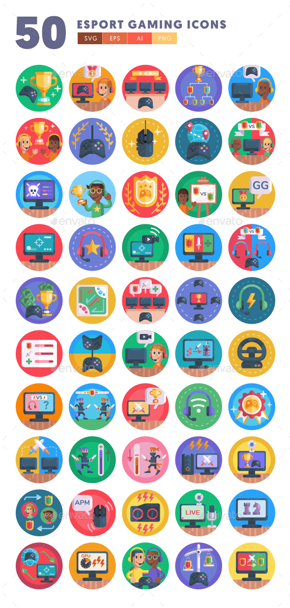 50 Esport Gaming Icons, Icons | GraphicRiver