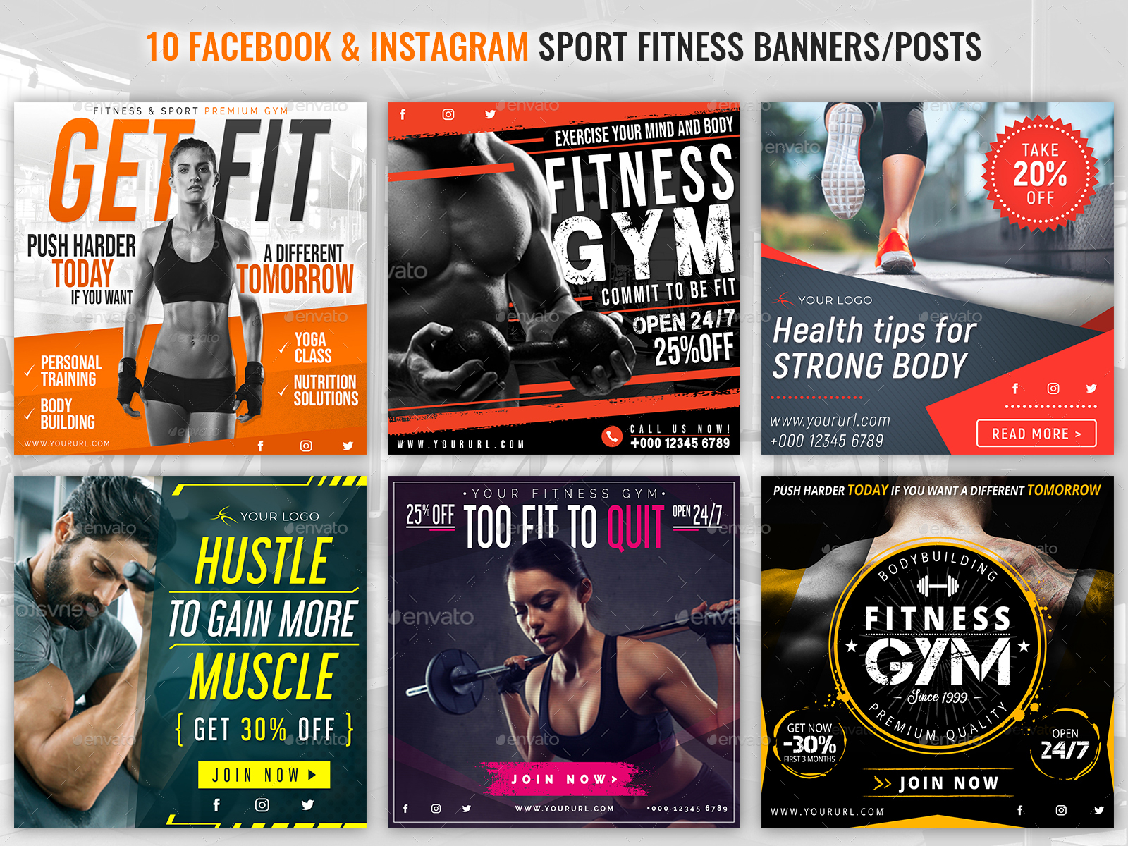 Facebook & Instagram Sport Fitness Banners, Web Elements | GraphicRiver