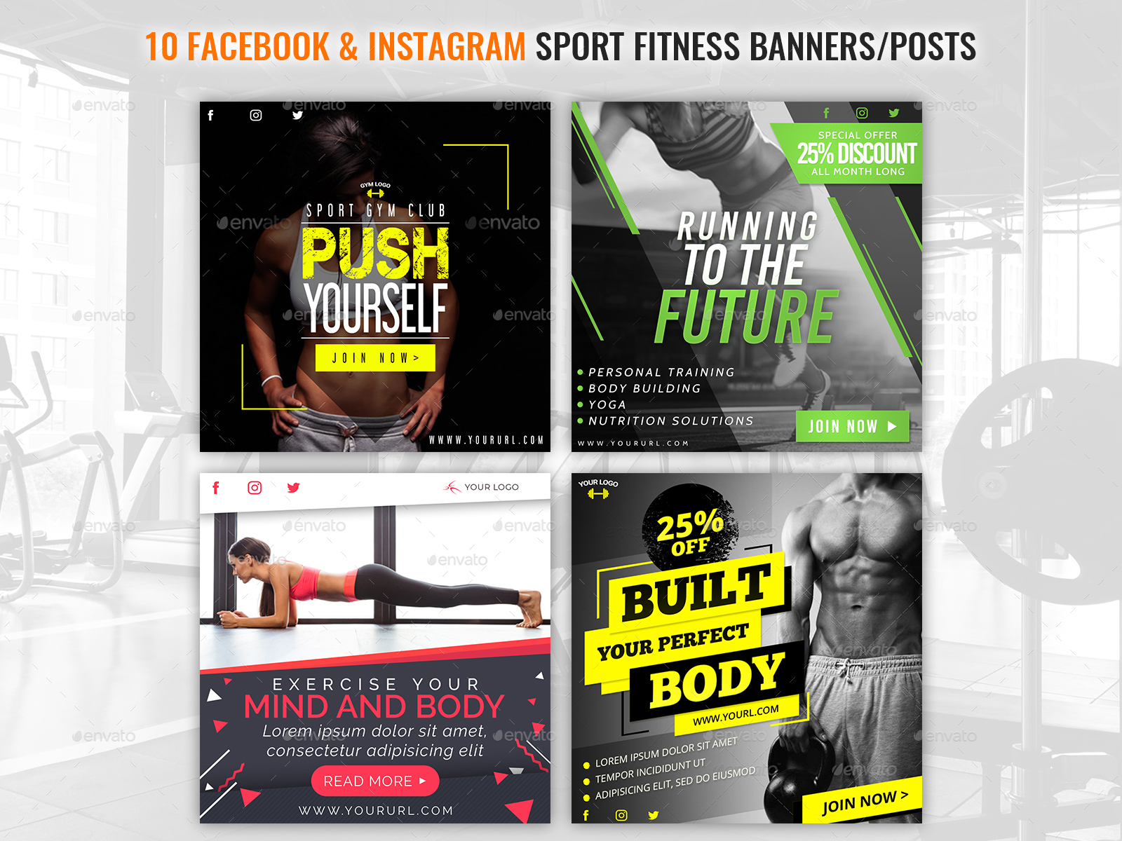 Facebook & Instagram Sport Fitness Banners, Web Elements | GraphicRiver