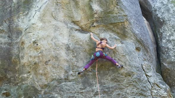 Young Woman Climber Falling Down After Failed Attemp to Climb Steep ...