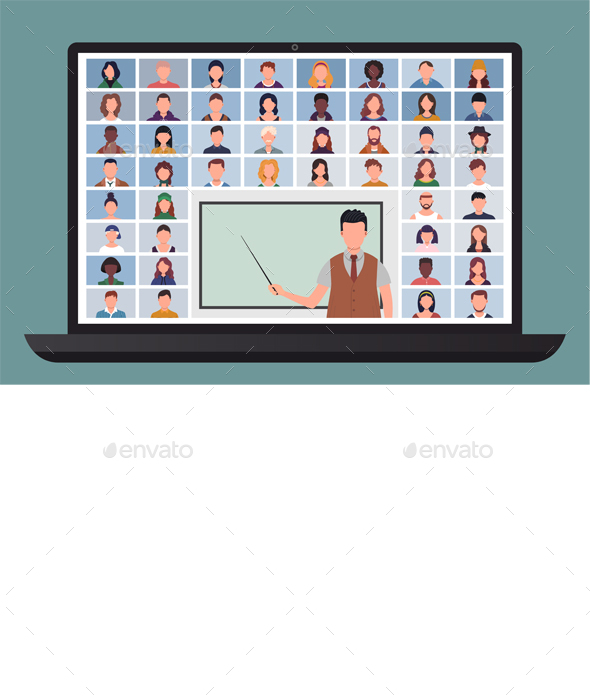 Online Class. Students Studying with Computer at Home., Vectors ...