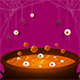 Halloween Cauldron with Eyes and Spiders on Purple Background, Vectors