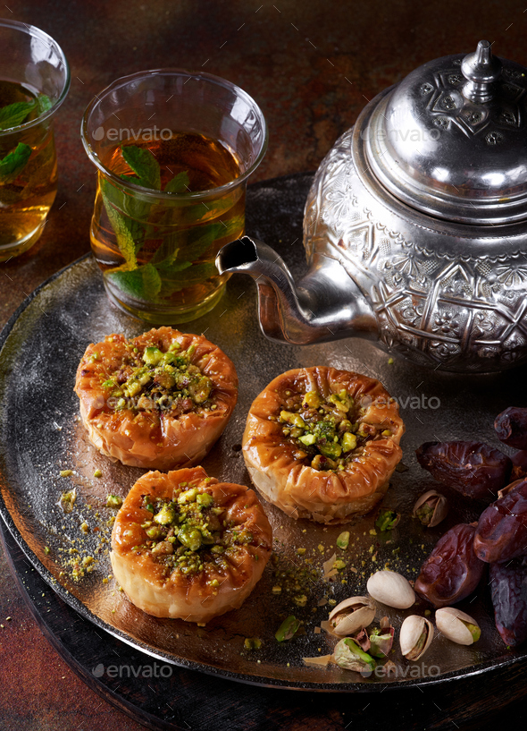 Middle Eastern sweets Phyllo nests. Ramadan. Stock Photo by milabond