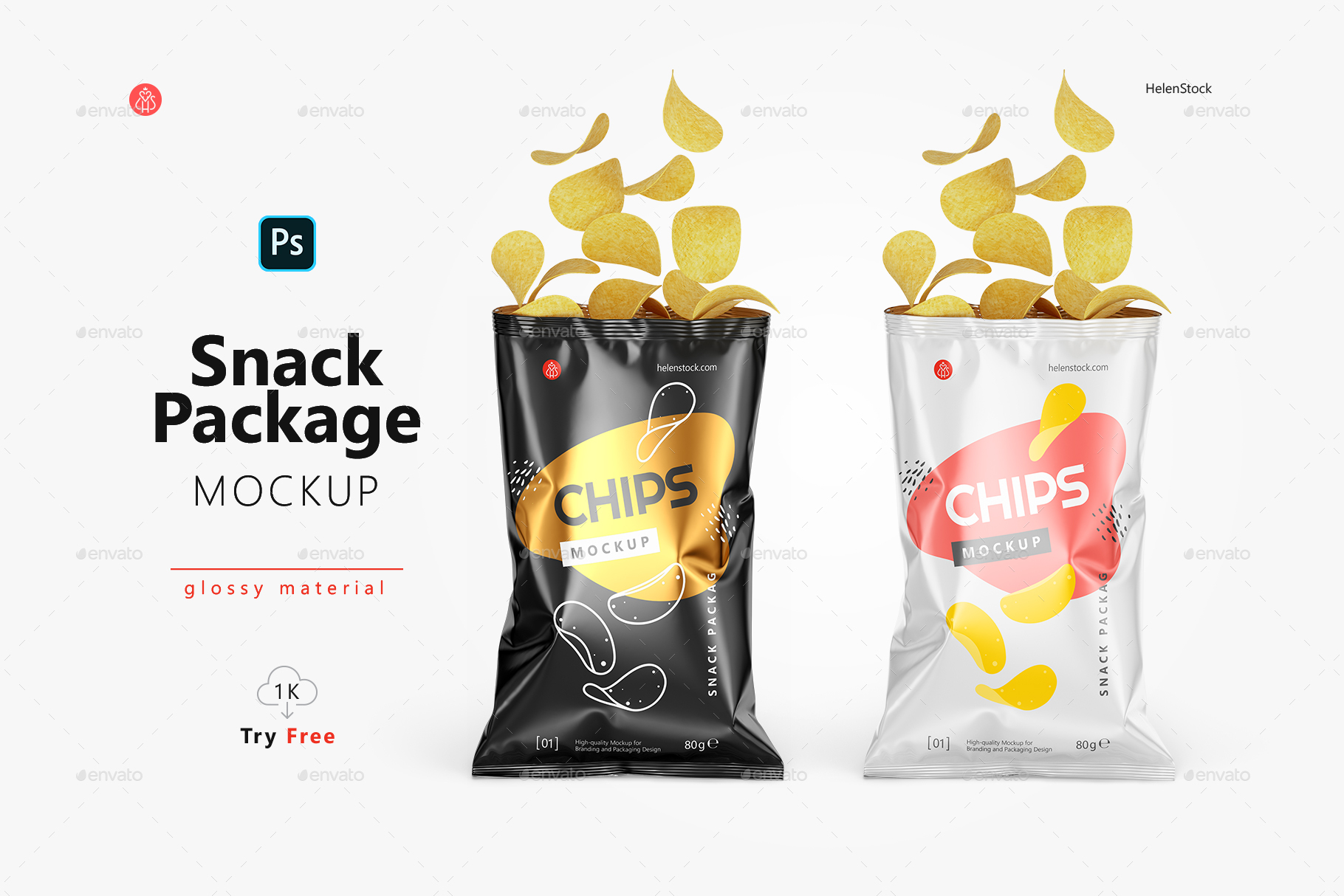 Opened Glossy Snack Package Mockup - Front View, Graphics | GraphicRiver