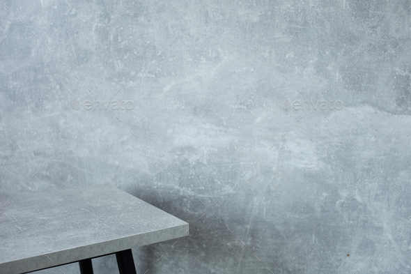 wooden table and grey wall background Stock Photo by seregam | PhotoDune