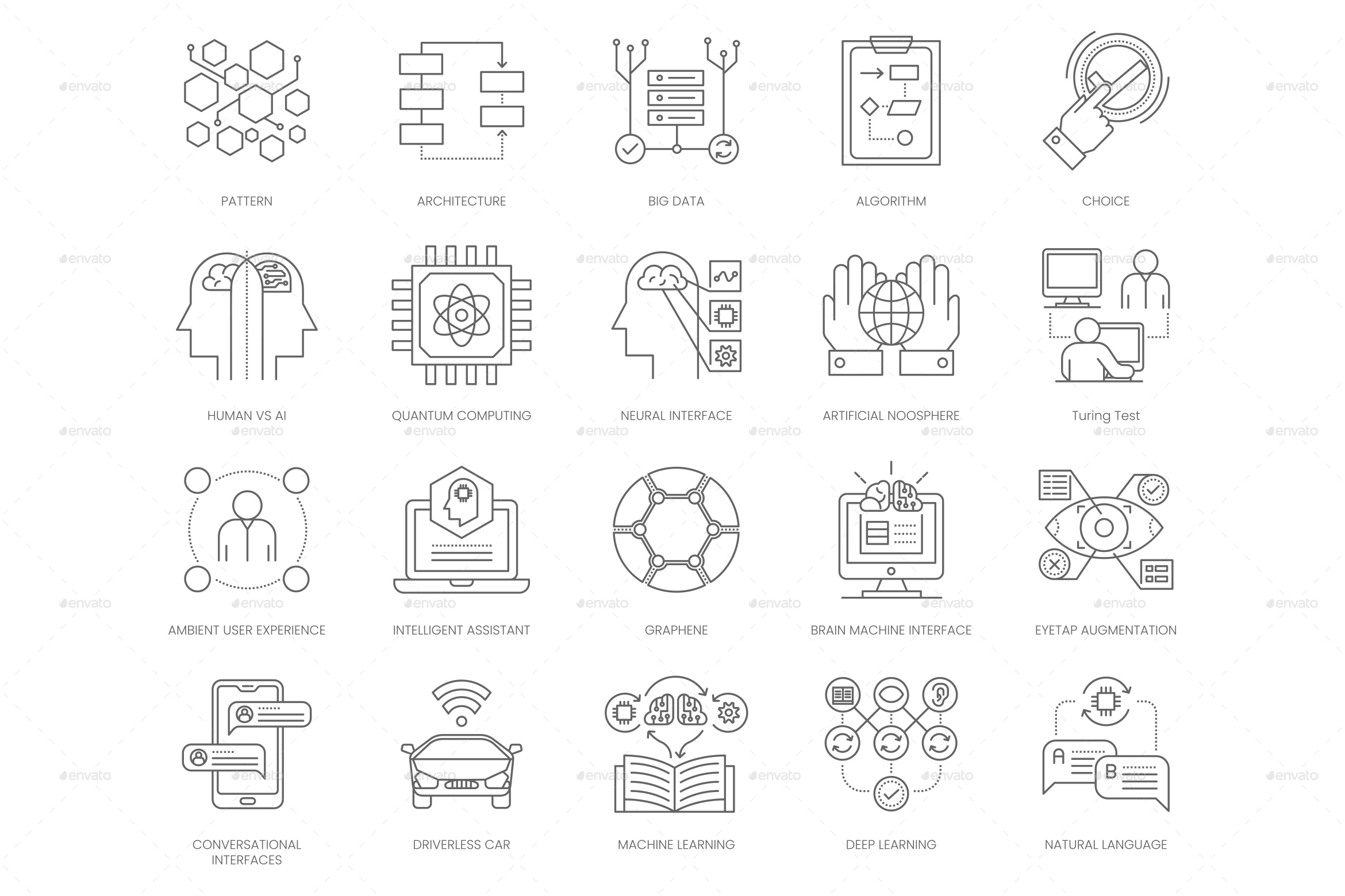 60 Artificial Intelligence Line Icons, Icons | GraphicRiver