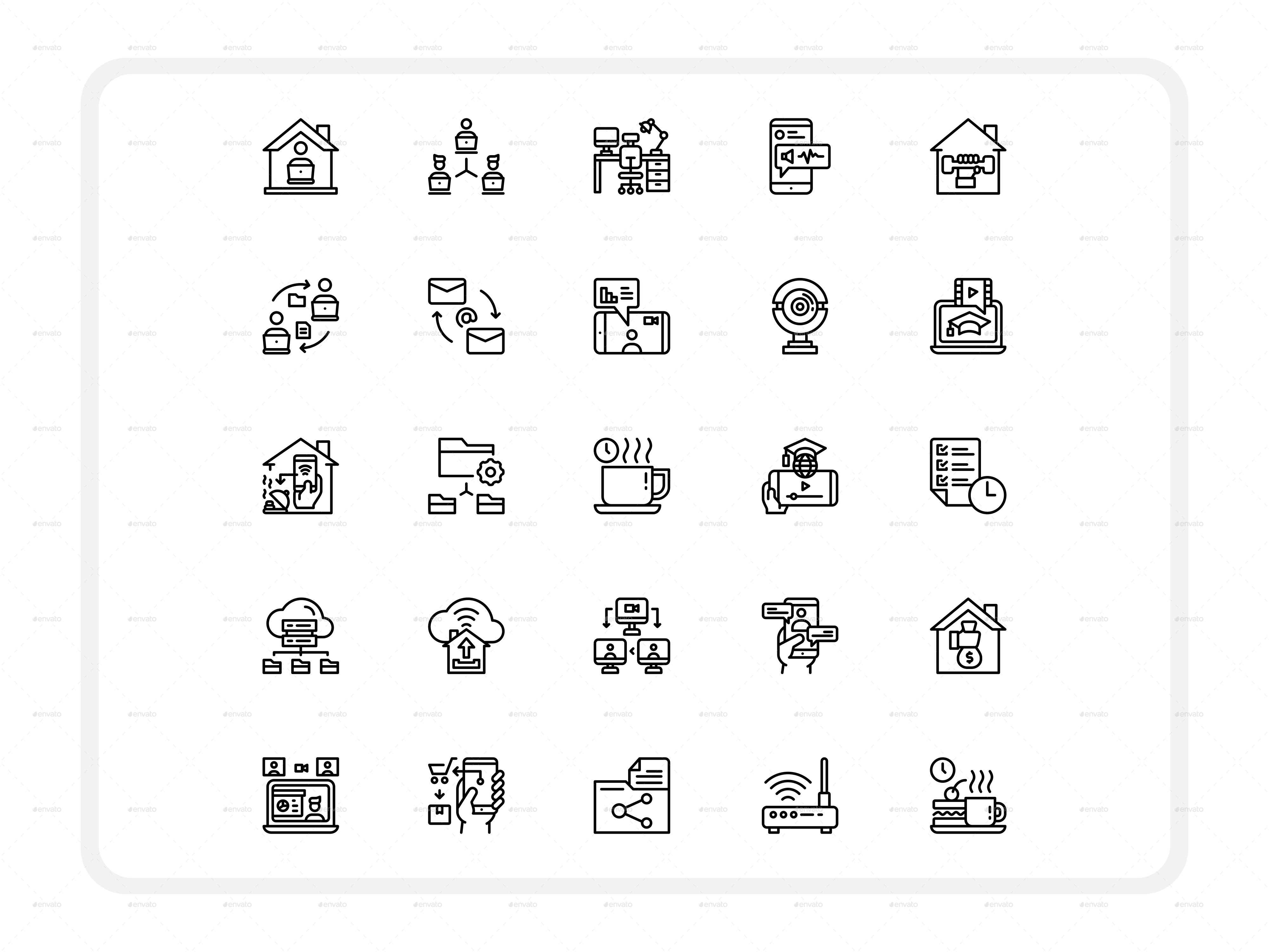 Work From Home Icon Pack, Icons | GraphicRiver