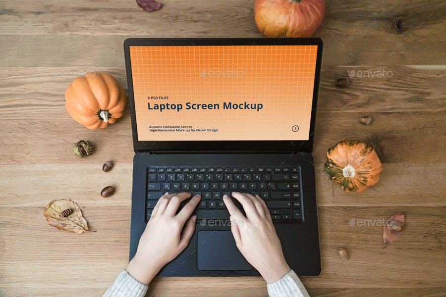 Laptop Mockup Autumn Halloween Scenes, Graphics | GraphicRiver