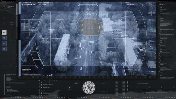 Advanced Target Monitor Interface Tracks A Moving Red Car On A City ...