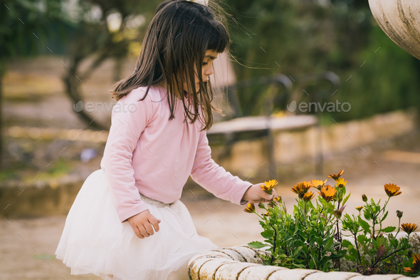 little girl catching a flower in a park Stock Photo by MegiasD | PhotoDune