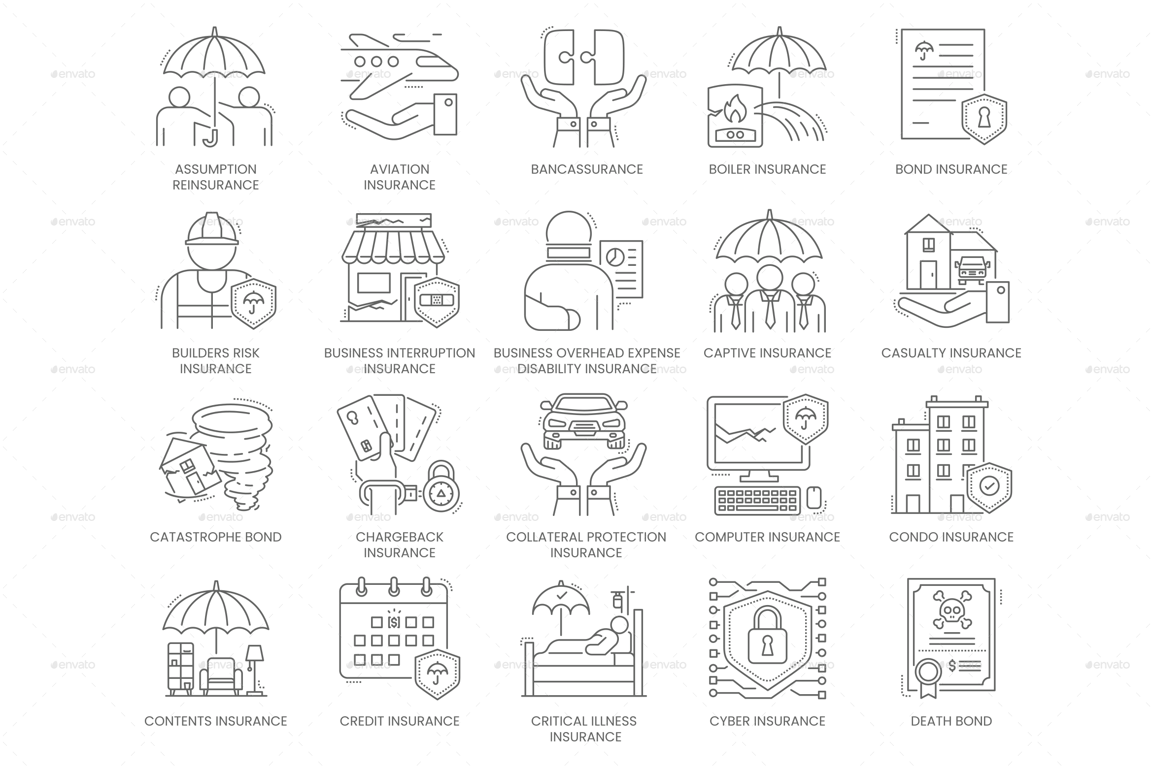 100 Insurance Line Icons, Icons | GraphicRiver