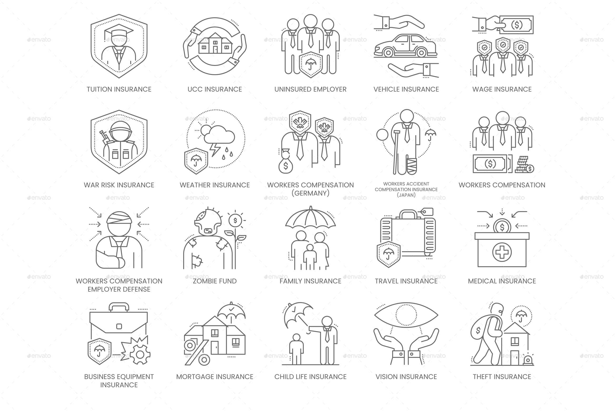 100 Insurance Line Icons, Icons | GraphicRiver
