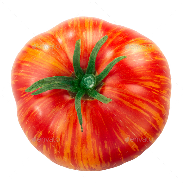 Solar Flare heirloom tomato, whole fruit, isolated, top view Stock ...