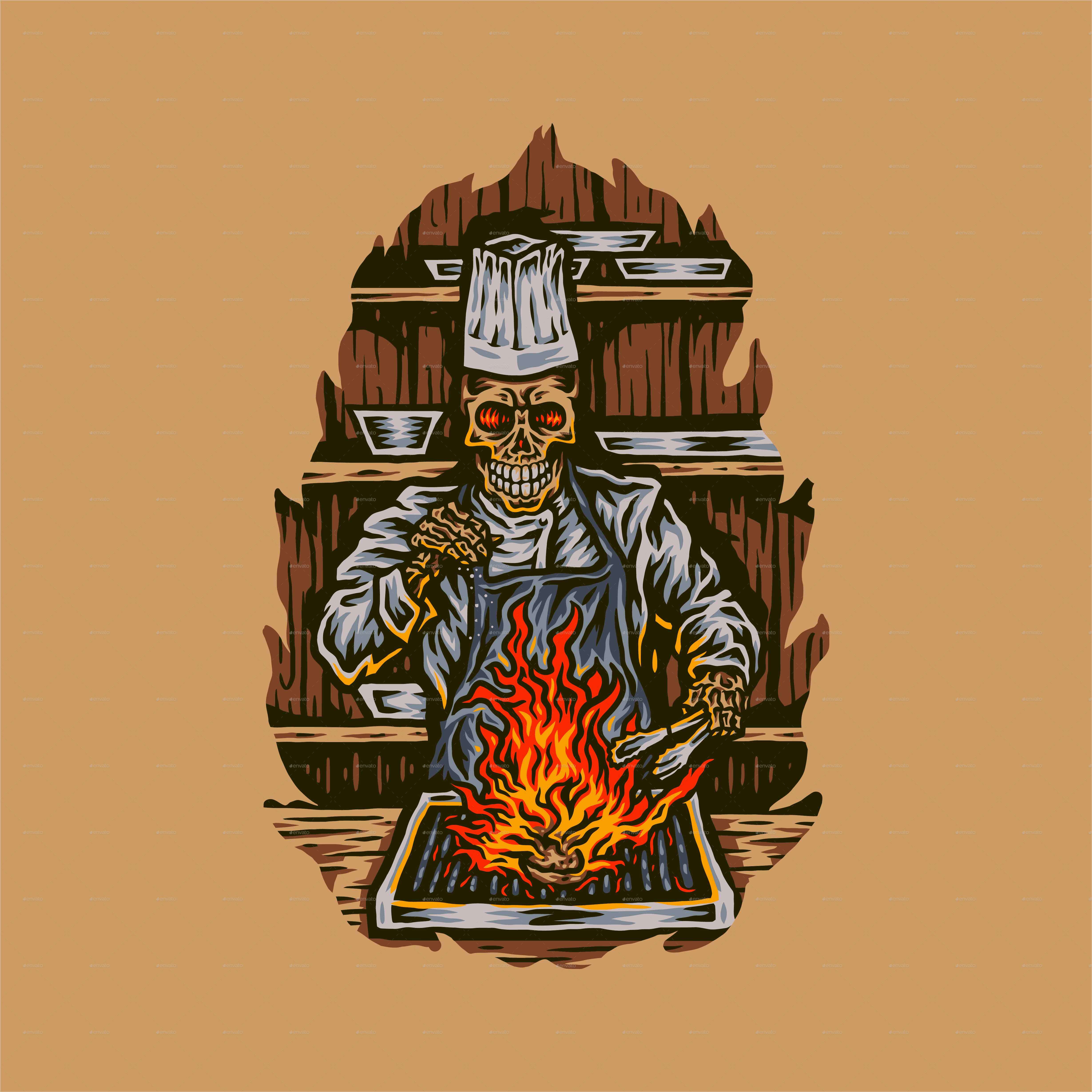 Skeleton Chef Grilling Meat, Vectors | GraphicRiver