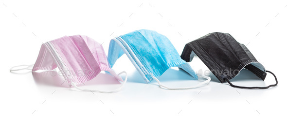 Corona virus protection. Colorful medical paper face masks Stock Photo ...