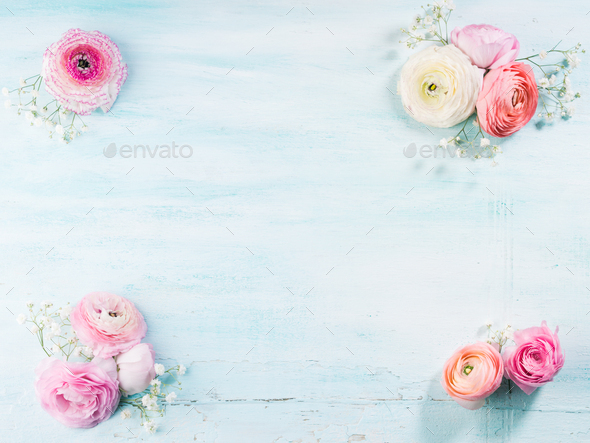 Beautiful flower frame bouquet on turquoise Stock Photo by tenkende