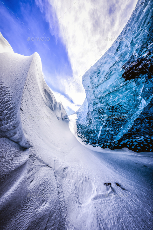 Glass wall of snowy ice cave Stock Photo by Mint_Images | PhotoDune