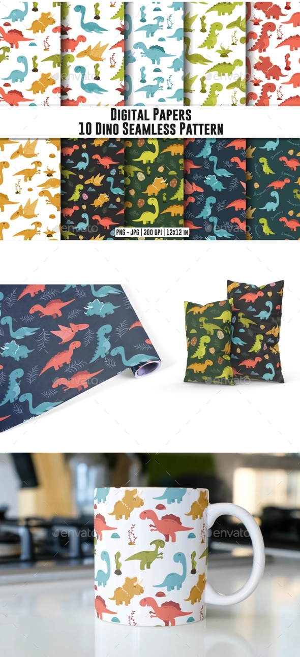 10 Dino Seamless Digital Papers, Graphics | GraphicRiver