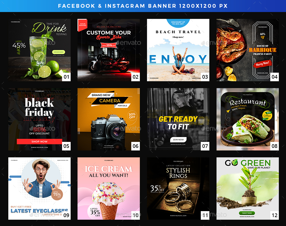 50-Instagram & Facebook Banners, Web Elements | GraphicRiver