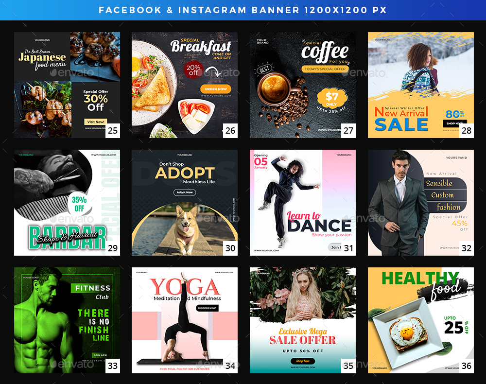 50-Instagram & Facebook Banners, Web Elements | GraphicRiver