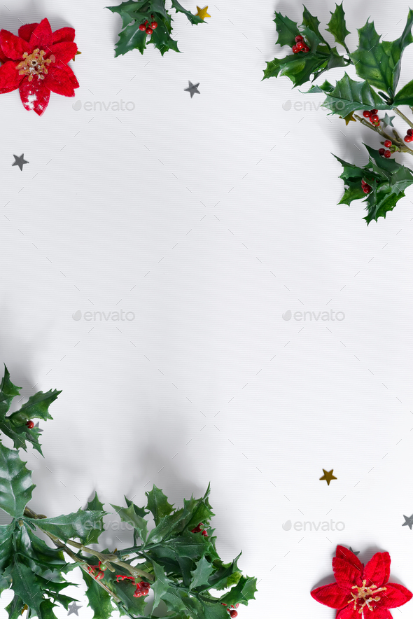 Corner Christmas frame decorated holiday holly leaves Stock Photo by ...