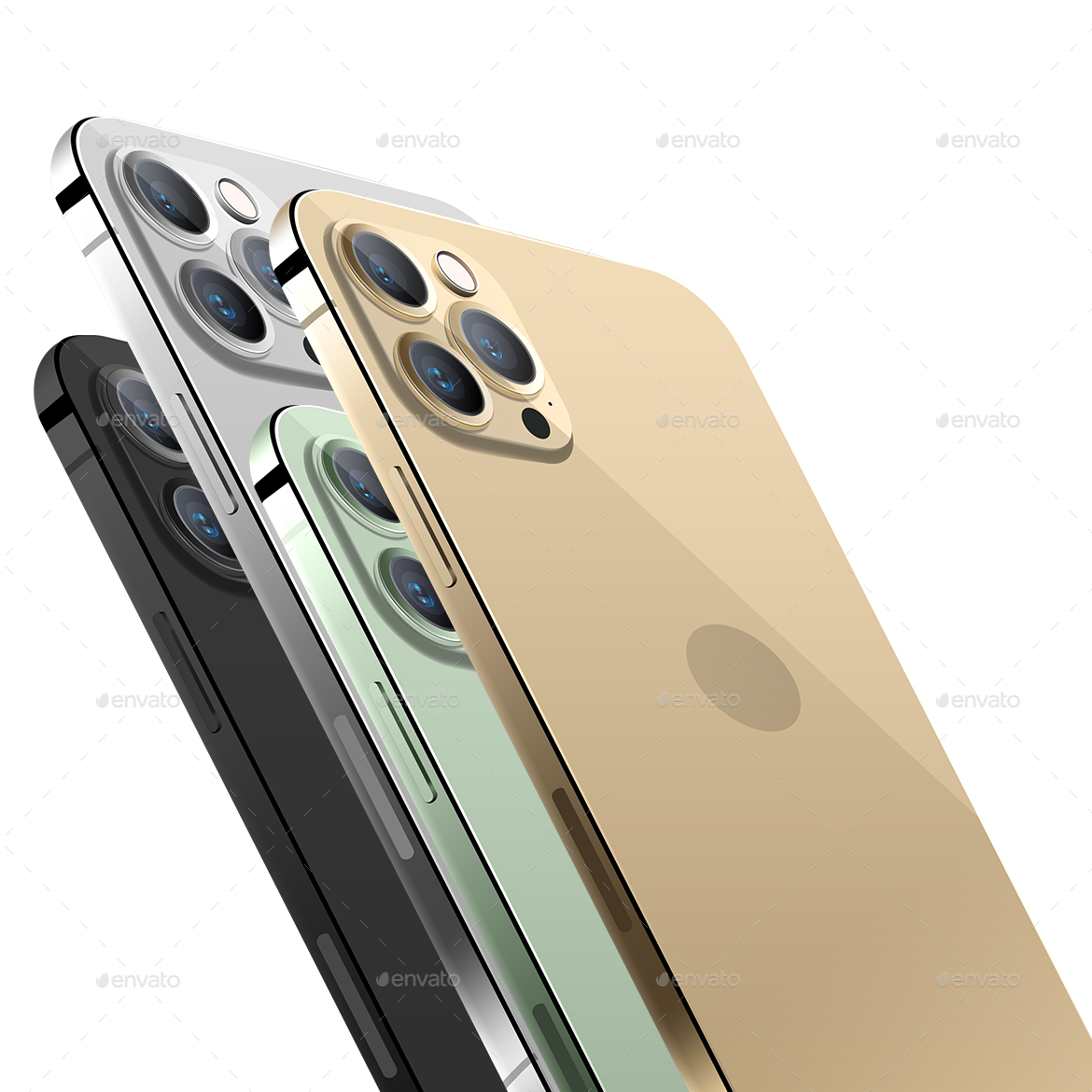 iPhone 12 Pro Vector Layered PSD Mock-ups in 4 Colors, Graphics ...