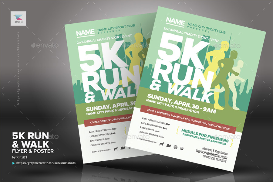 5K Run & Walk Flyer and Poster Templates, Print Templates | GraphicRiver