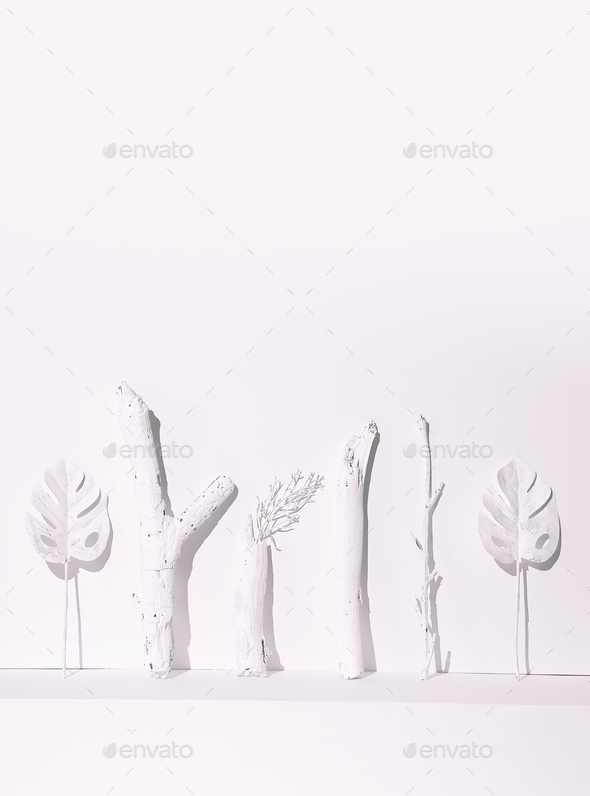 Fashion still life winter scene. Brunch. Minimal stylish white cold ...